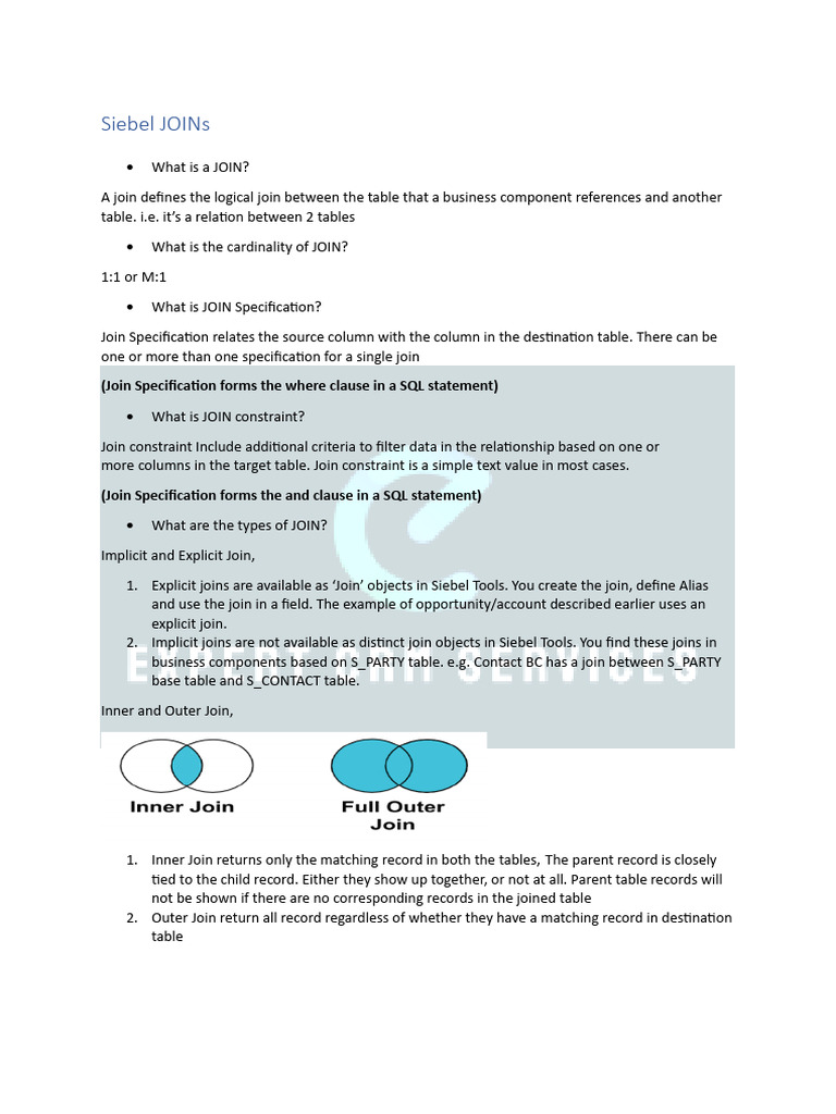 Siebel Interview Questions JOIN | PDF