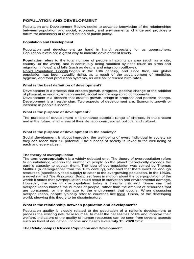 Population and Development Dynamics | PDF | Economic Growth ...