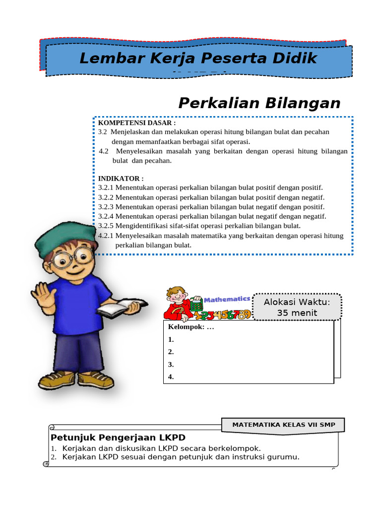 LKPD PERKALIAN BILANGAN BULAT | PDF