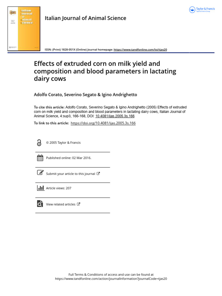 Effects of Extruded Corn On Milk Yield and Composition and Blood Parameters in Lactating Dairy ...