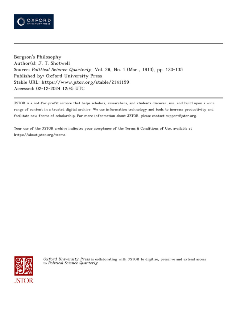 Shotwell BergsonsPhilosophy 1913 | PDF | Henri Bergson | Intuition