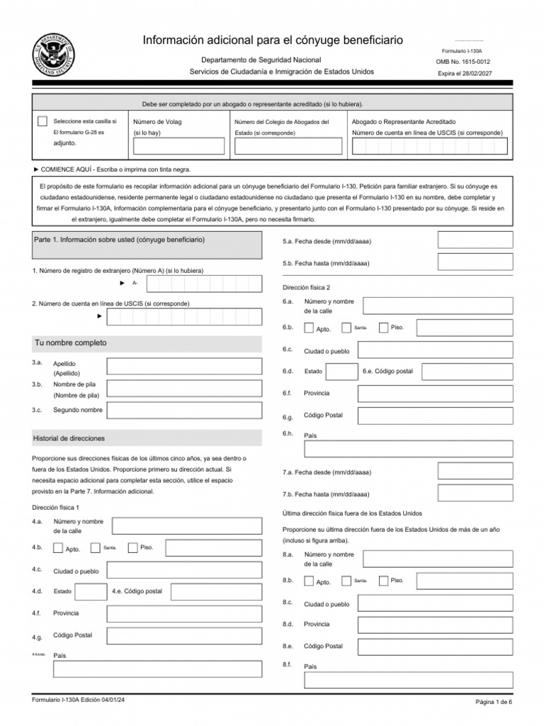 Formulario I-130A en Español | PDF