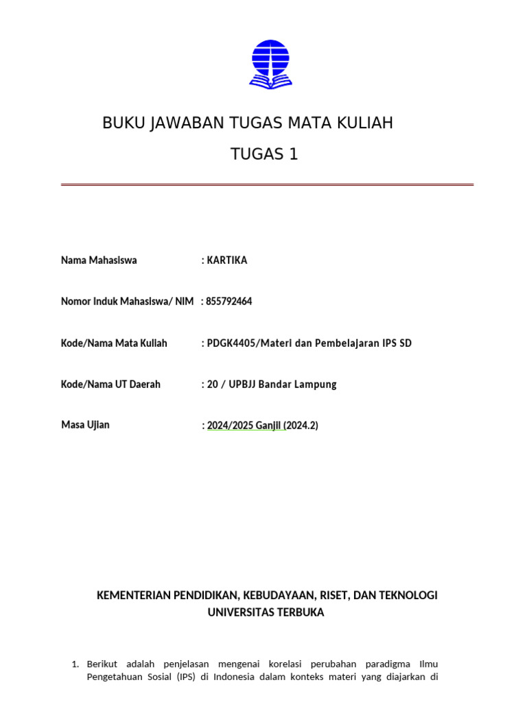 Materi Dan Pembelajaran IPS SD TMK 1 | PDF