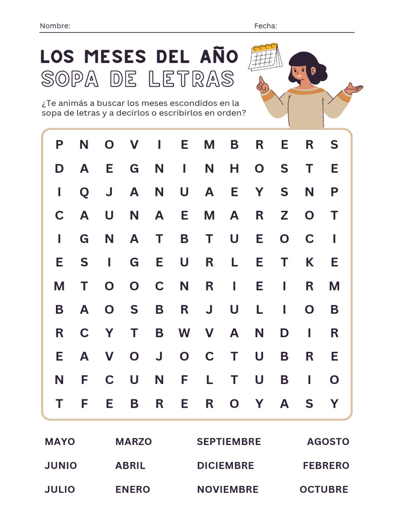 Los Meses Del Año Sopa de Letras Hoja de Trabajo Colorida | PDF