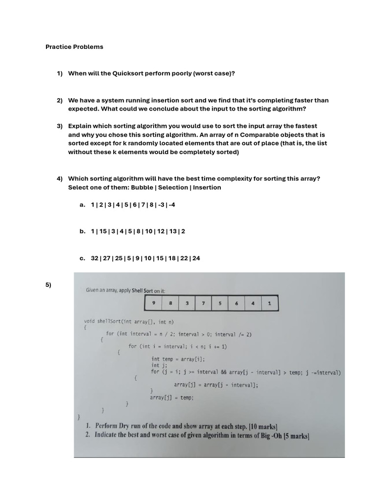 Practice Problems Sorting | PDF