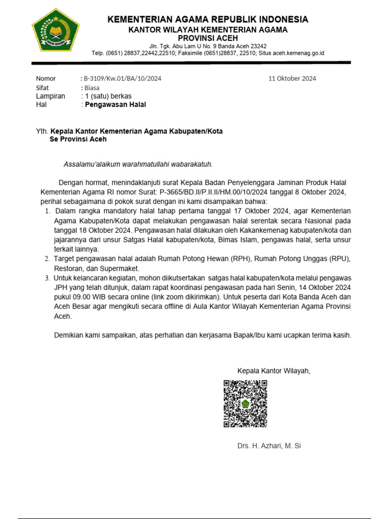 Pengawasan Halal, Data Pengawas Dan Surat BPJPH | PDF