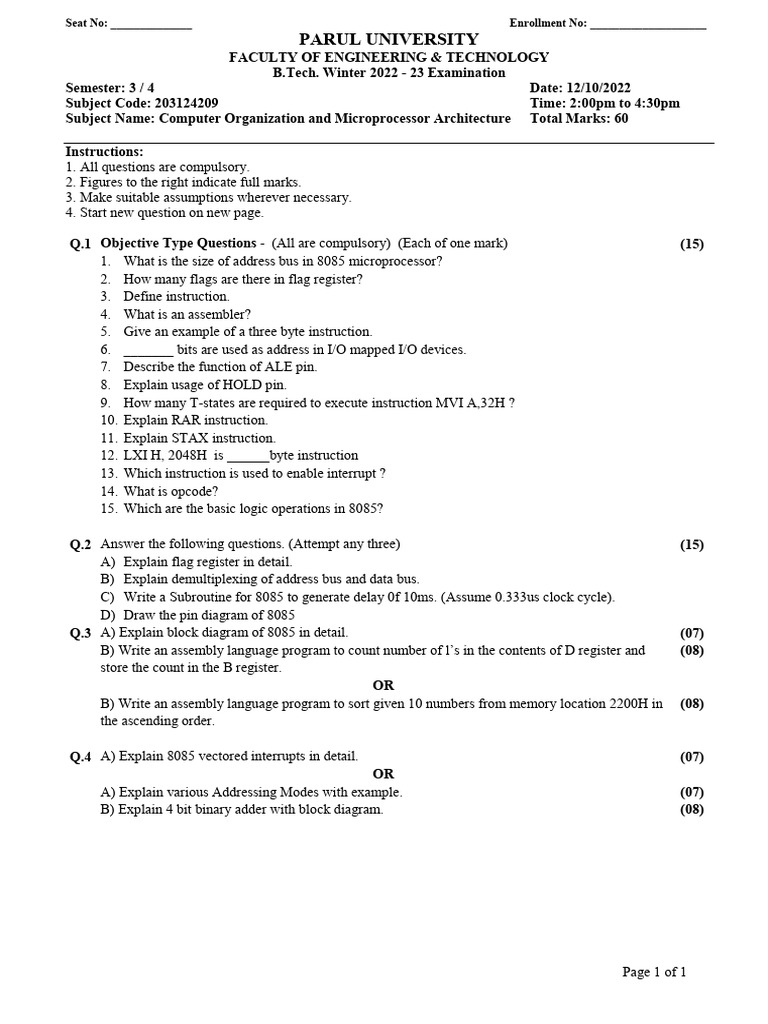 B.Tech Exam: Microprocessor Focus | PDF | Assembly Language | Integrated Circuit