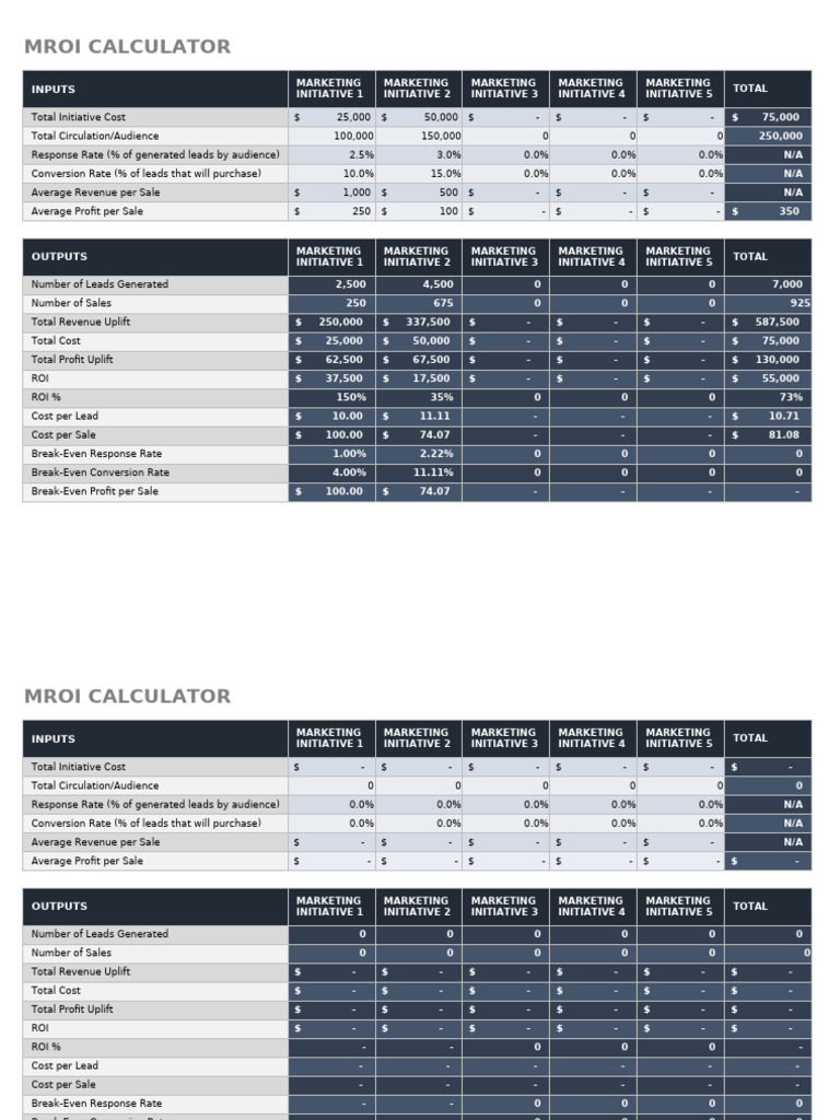MROI Calculator for Marketing Analysis | PDF | Return On Investment ...