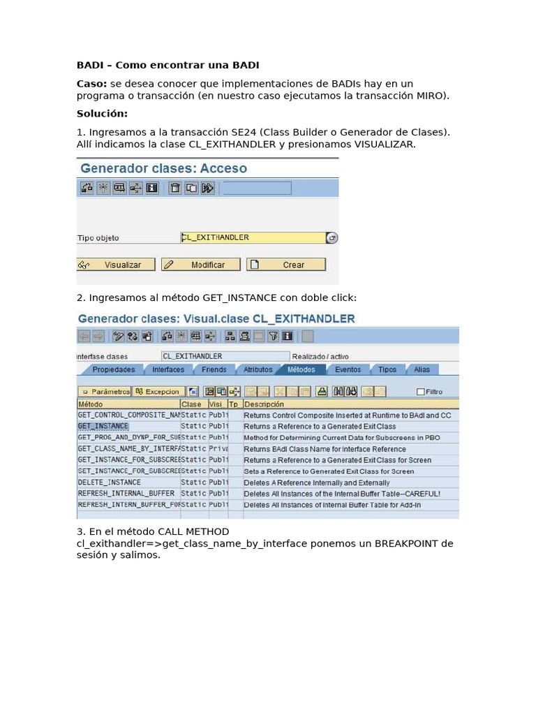 Cómo encontrar BADIs en SAP MIRO | PDF