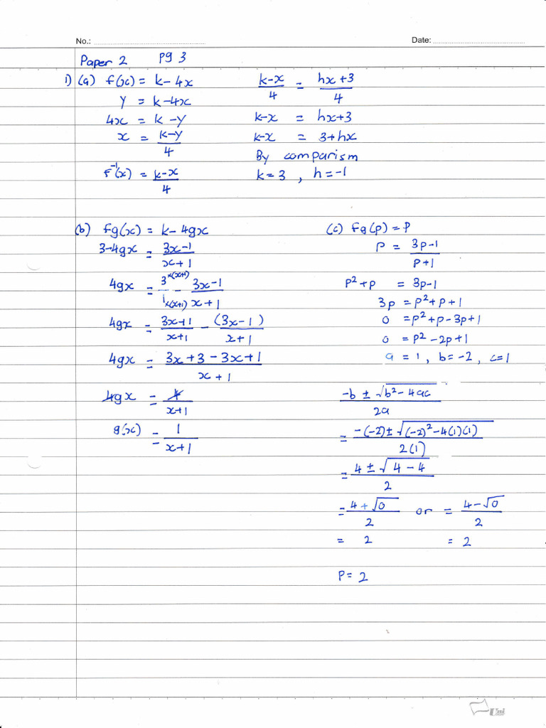 YPH F4 Add Math Midterm Exam Paper 2 (Correction) | PDF