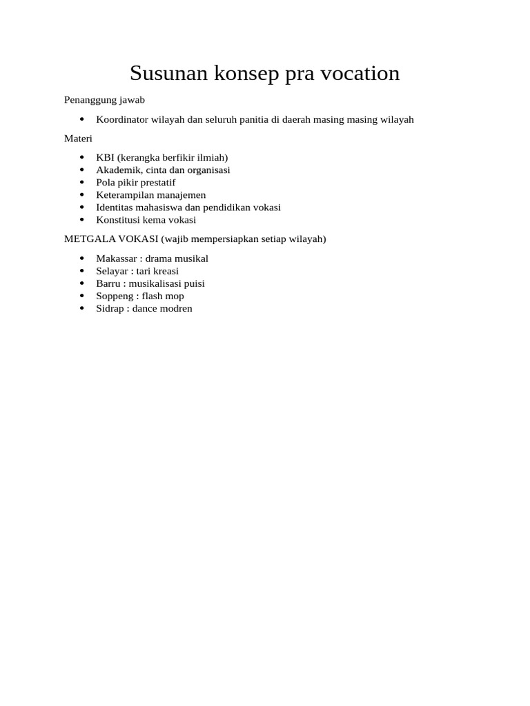 Susunan Konsep Pra Vocation | PDF