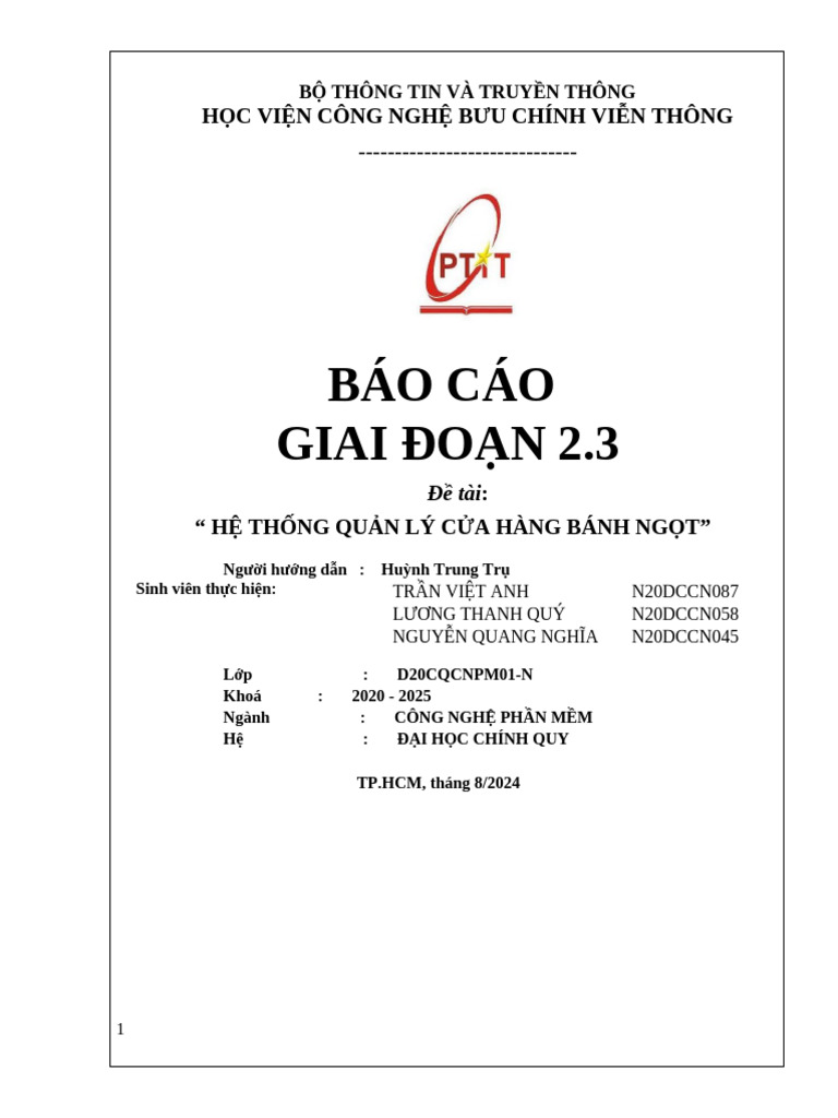 GD2.2 Nhom2 XayDungHeThongQuanLyCuaHangBanhNgot | PDF