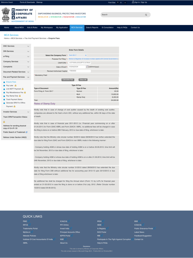 Ministry of Corporate Affairs - MCA Services | PDF | Business