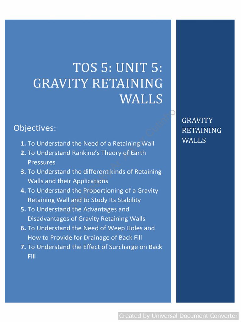 TOS 5 Unit 5 Gravity Retaining Walls | PDF