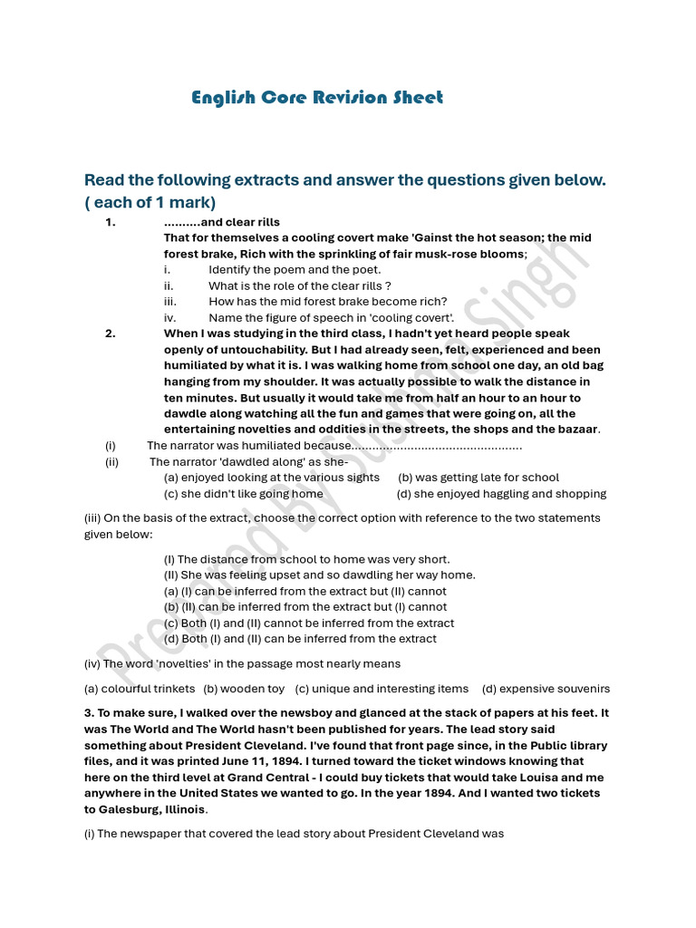 English Core Revision Sheet | PDF | Reason