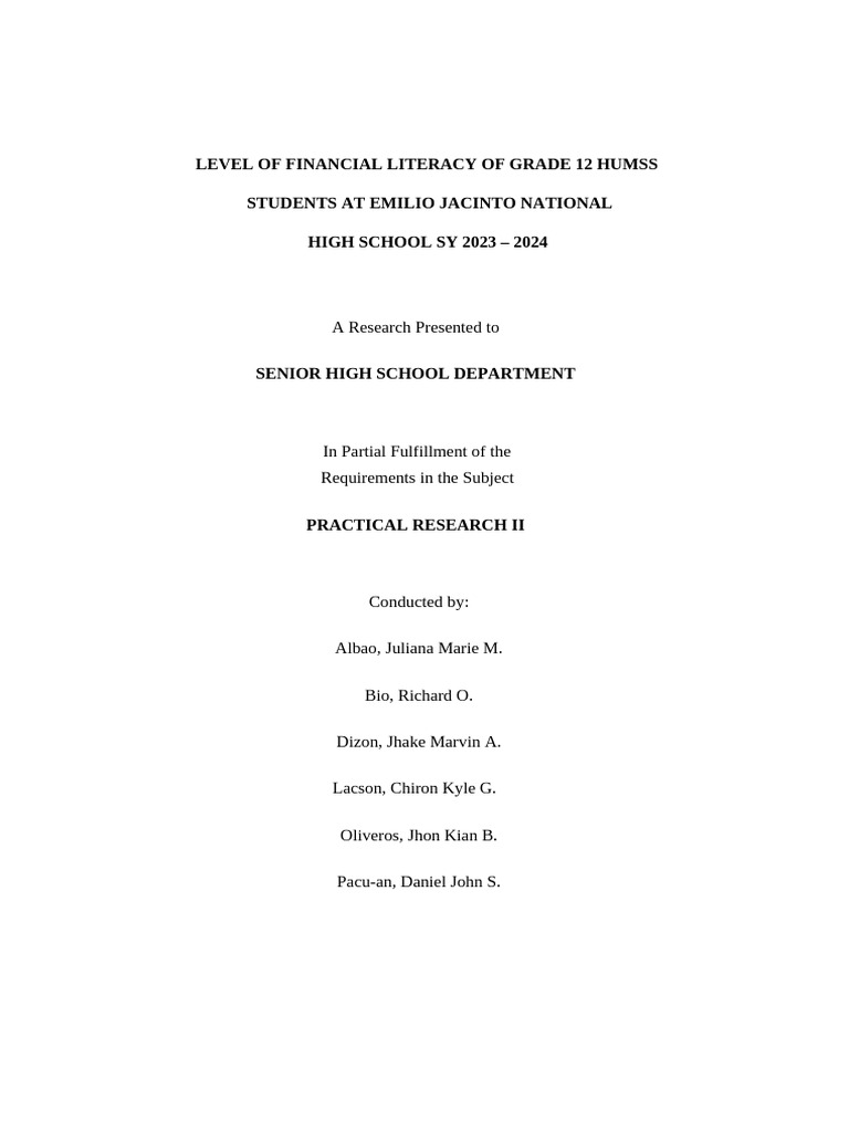 Level of Financial Literacy Research Paper | PDF | Survey Methodology ...