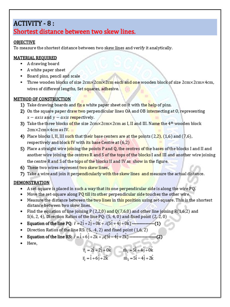 Shortest Distance Between Skew Lines | PDF | Classical Geometry ...