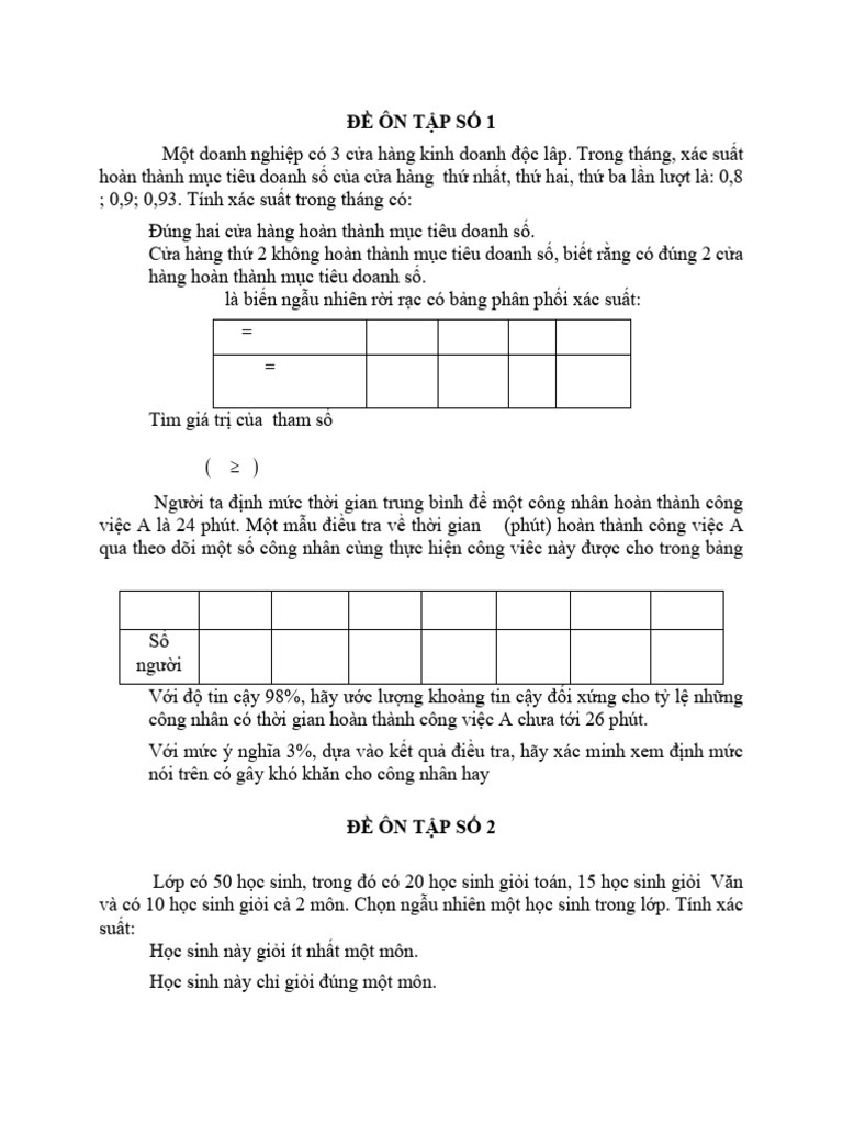 BỘ 6 ĐỀ ÔN TẬP XSTK | PDF