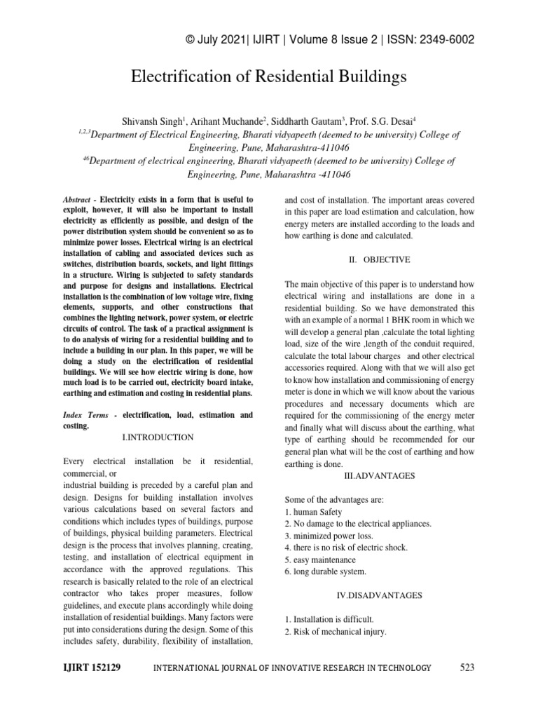 Electrification of Residential Building | PDF | Electrical Wiring ...