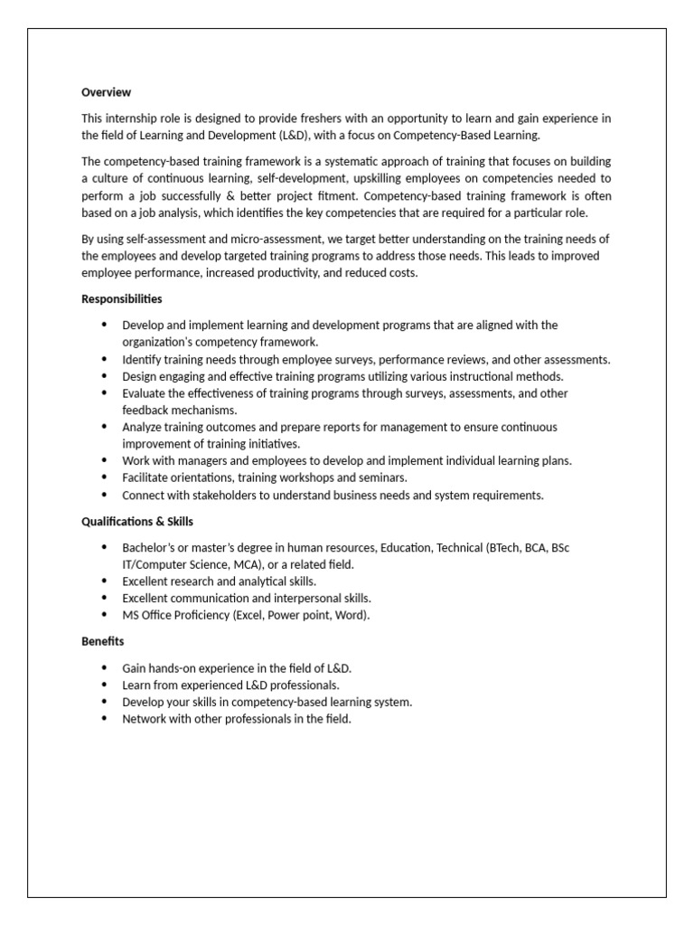 Freshers JD - Competency Framework 2 | PDF