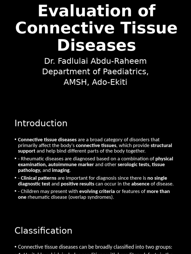 Evaluation of Connective Tissue Diseases - Abdu - Raheem | PDF | Arthritis | Human Diseases And ...