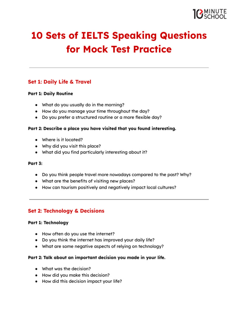 IELTS Speaking Mock Test Sets | PDF | Psychology | Social Psychology