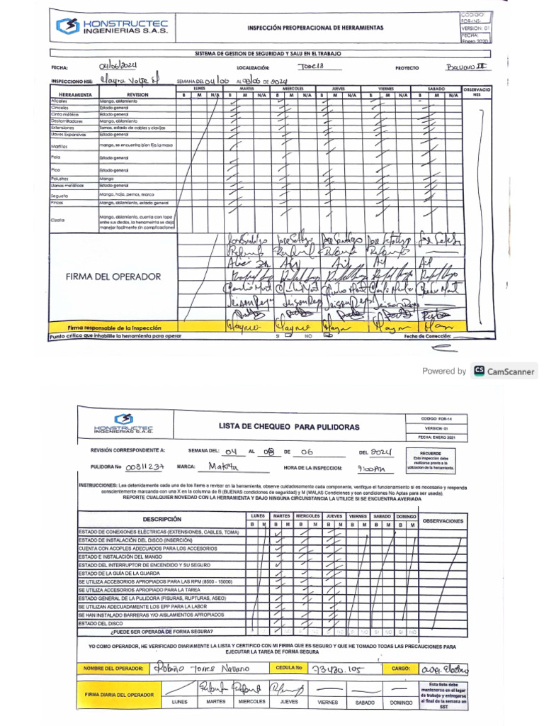 Preoperacional de Herramientas Máquinas y Equipos Sem 1 Junio | PDF