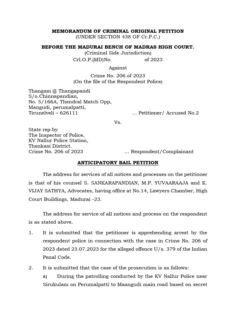 Anticipatory Bail - Thangam | PDF | Bail | Misconduct