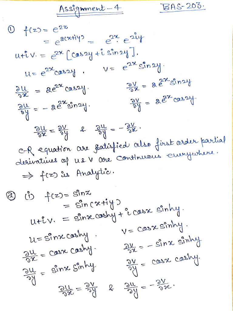 Assignment -4 Complex Variable Differentiation _Solution | PDF Assignment -4 Complex Variable Differentiation _Solution | PDF
