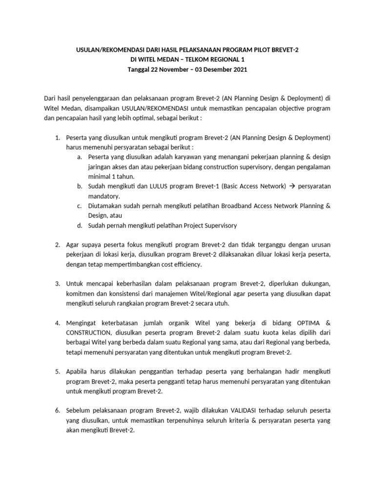 Rekomendasi Program Brevet-2 Medan | PDF