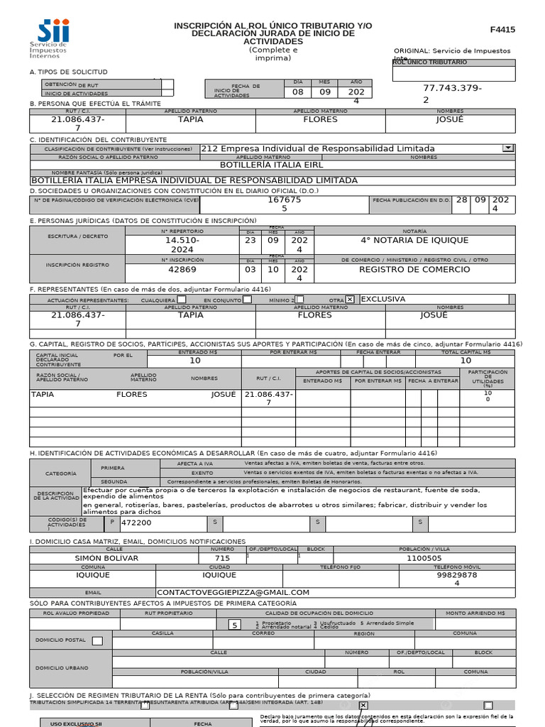 Inicio de Actividad (Sii) | PDF | Impuestos | Contribuyente