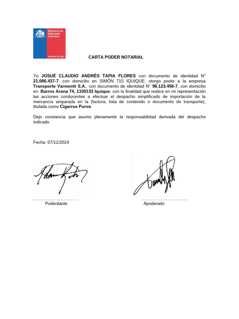 Ejemplo de Carta Poder Notarial | PDF