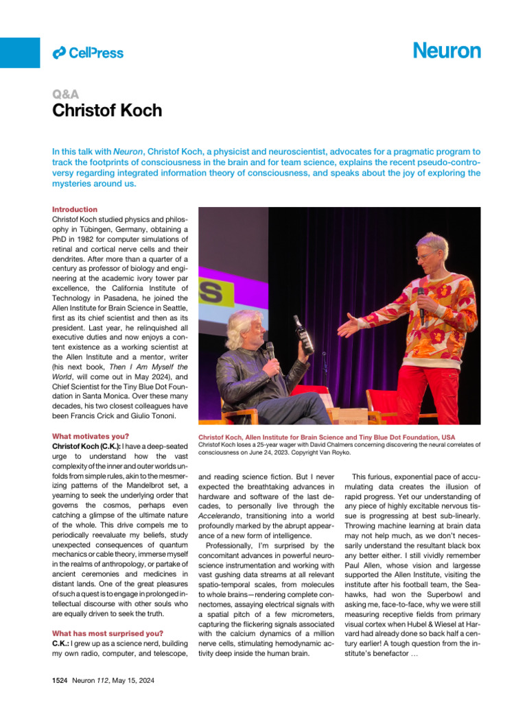 Chris Koch - Neuron | PDF | Consciousness | Neuroscience