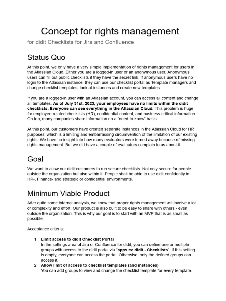 Didit Checklists For Jira and Confluence - Basic Concept For Rights ...