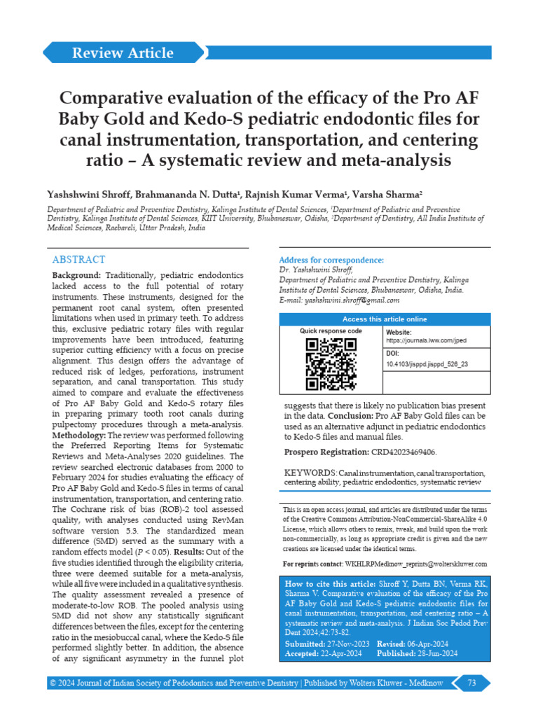 Efficacy of Pro AF Baby Gold vs Kedo-S Files | PDF | Systematic Review ...