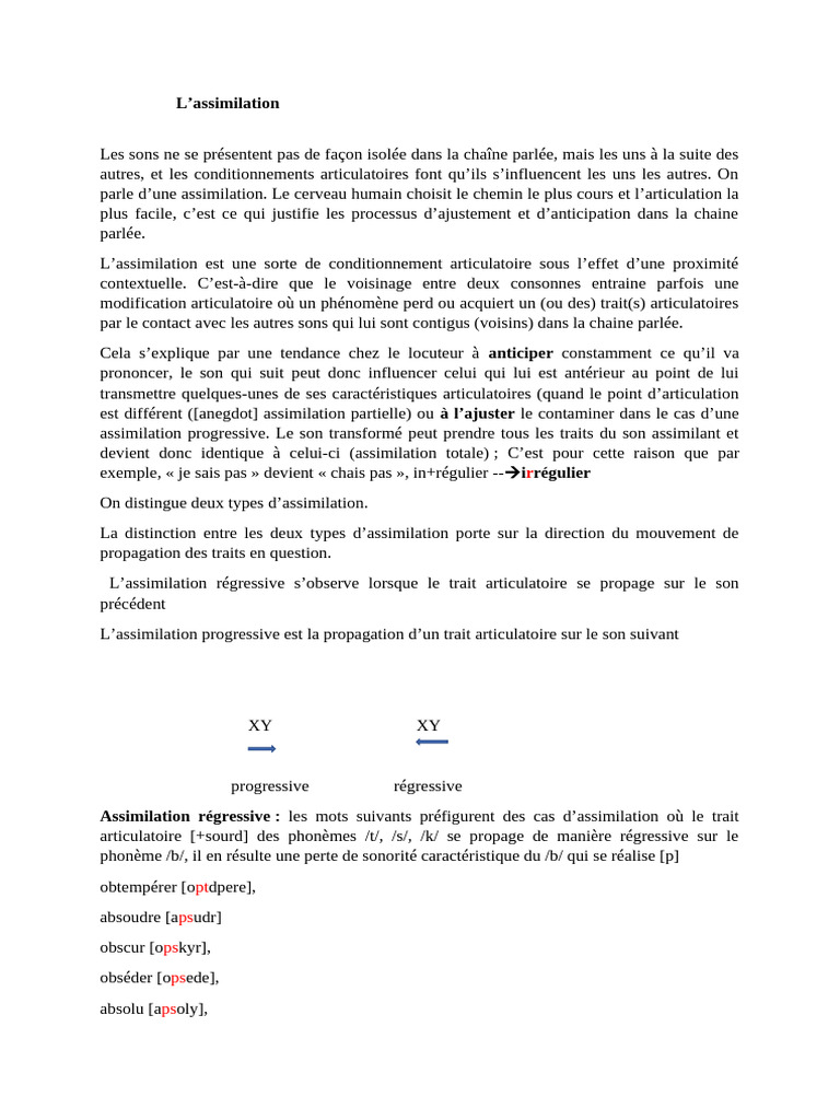 Comprendre l'assimilation phonétique | PDF | Voyelle | Phonologie