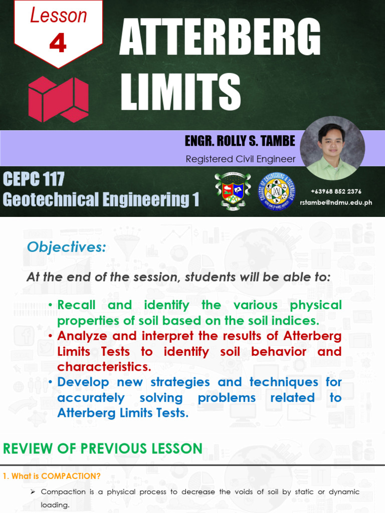 CEPC 117 Lec 4 Atterberg Limits | PDF | Continuum Mechanics | Soil