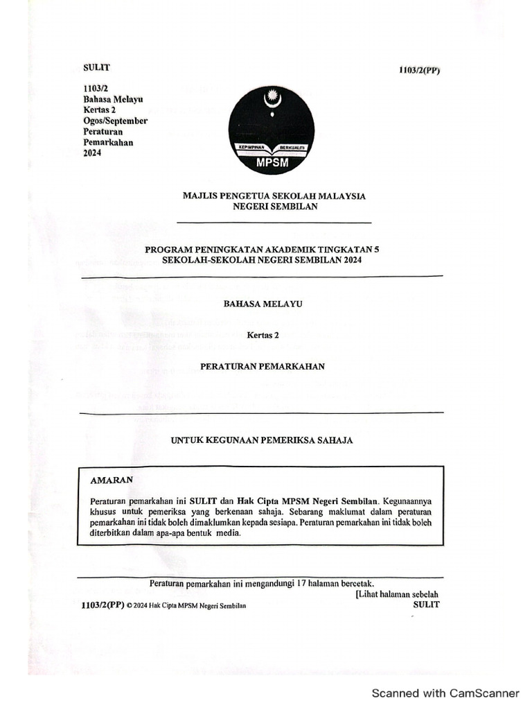 Trial Skema K2 BM SPM 2024 - Negeri Sembilan | PDF
