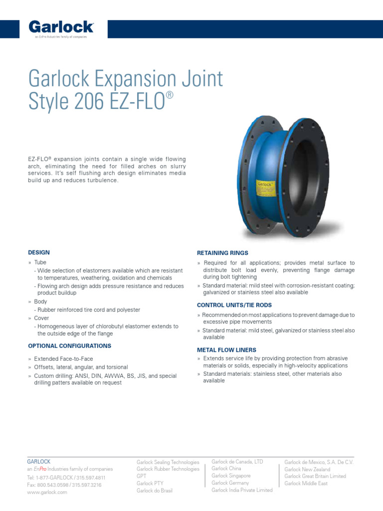 Garlock Expansion Joint Style 206 EZ FLO Data Sheet | PDF | Steel ...