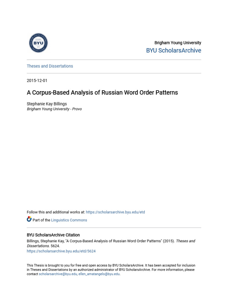 Russian Word Order Patterns Analysis | PDF | Morphology (Linguistics ...