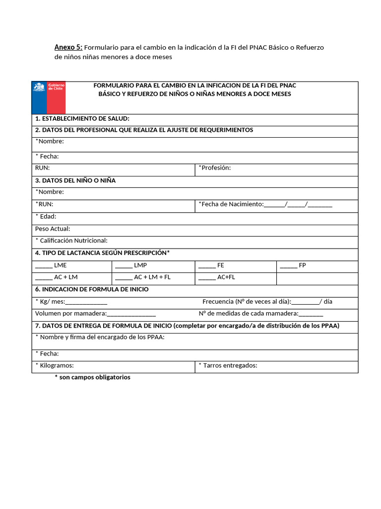 Anexo 5 FORMULARIO INDICACION CAMBIO DE FI | PDF