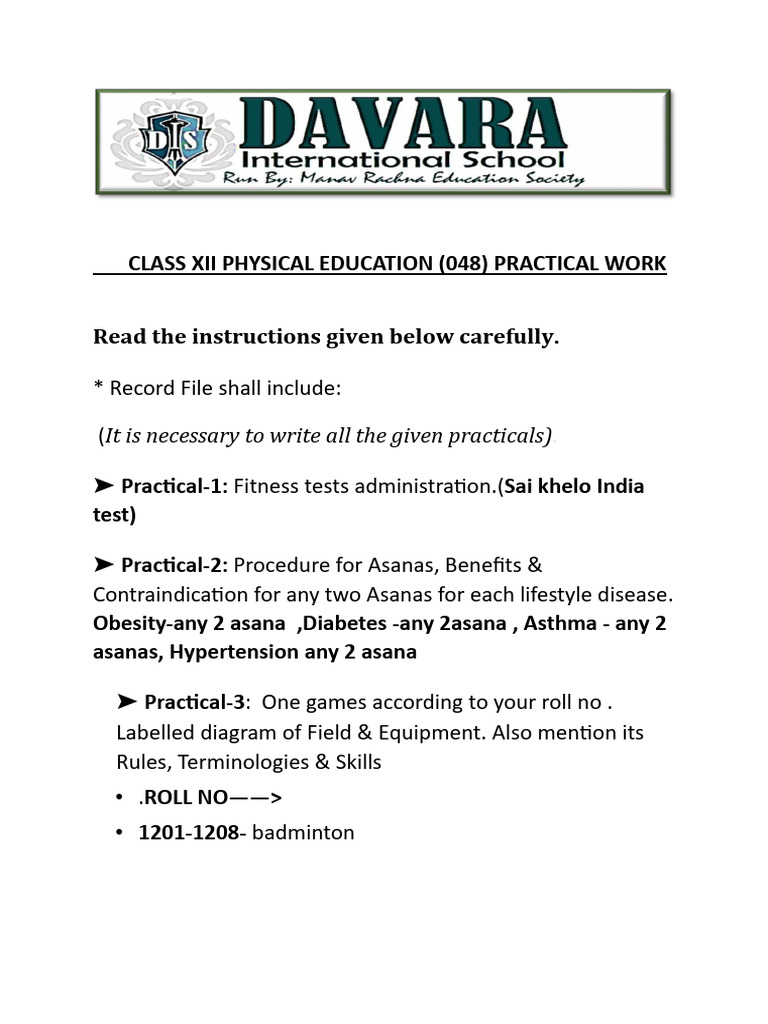 Class Xii Physical Education Project Work | PDF
