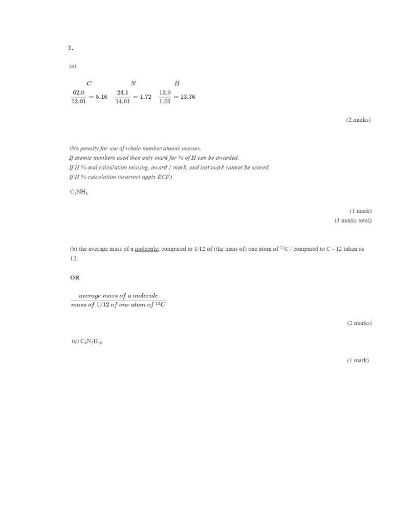 Stoichiometric Relationships - Worksheet 2 - Markscheme | PDF