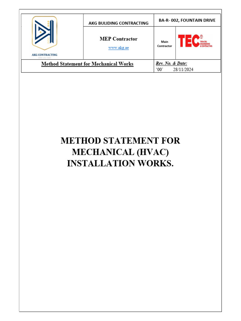Method Statement for HVAC Installation | PDF | Pipe (Fluid Conveyance ...