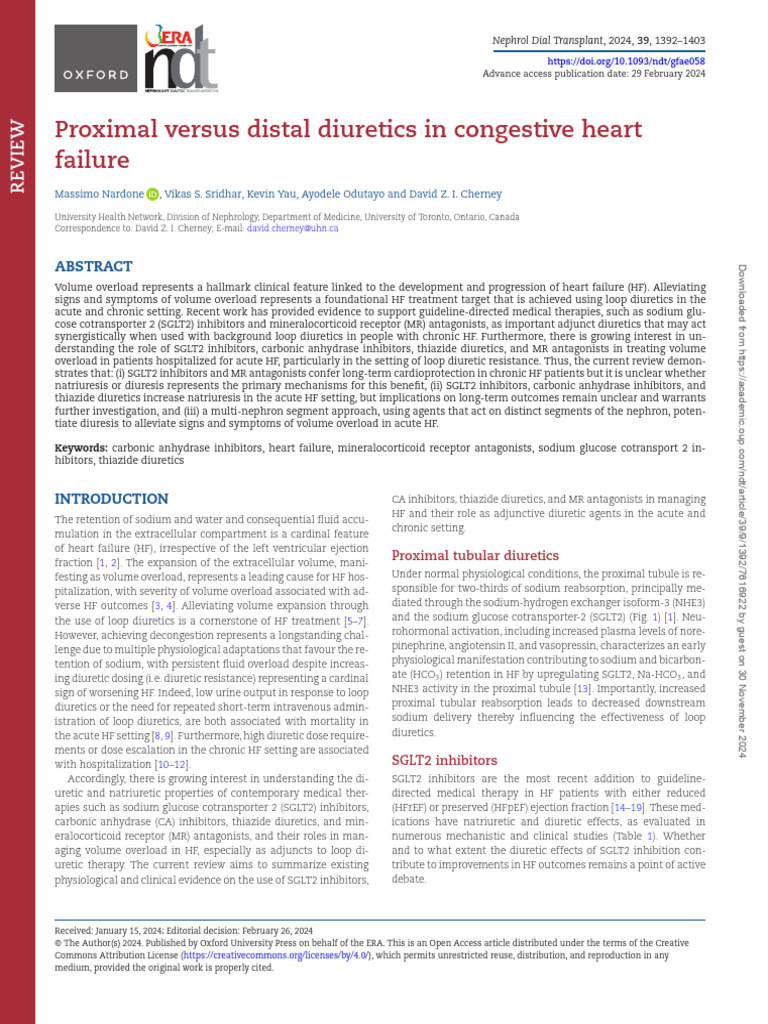 Proximal Versus Distal Diuretics in Congestive Heart Failure | PDF ...