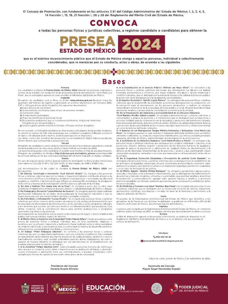 Convocatoria Presea Estado de México 2024 | PDF Convocatoria Presea Estado de México 2024 | PDF