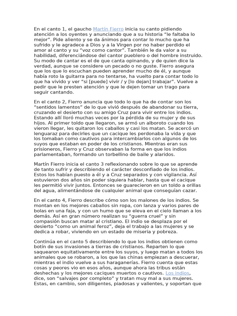 Martín Fierro: Canto 2 Resumen | PDF