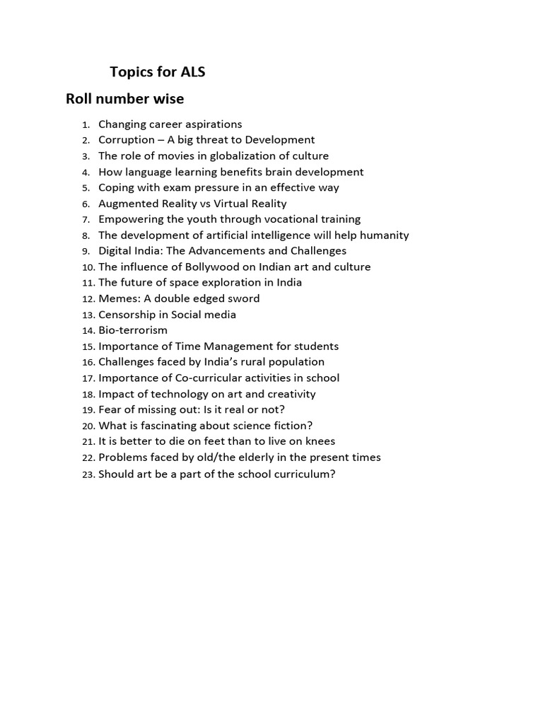 Unique Topics for ALS Class 12 | PDF