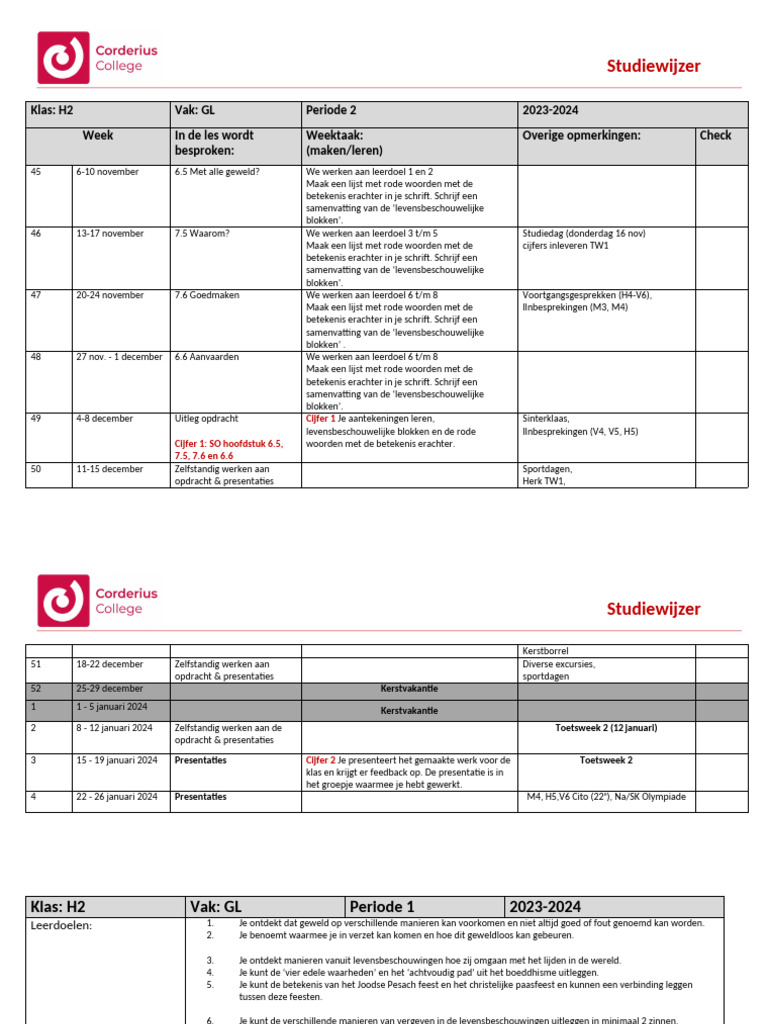 Studiewijzer V2 Periode 2 2023-2024 | PDF