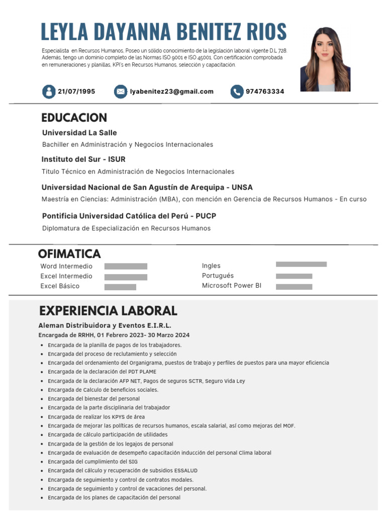 CV Leyla Benitez 06 | PDF | Gestión de recursos humanos | Logística